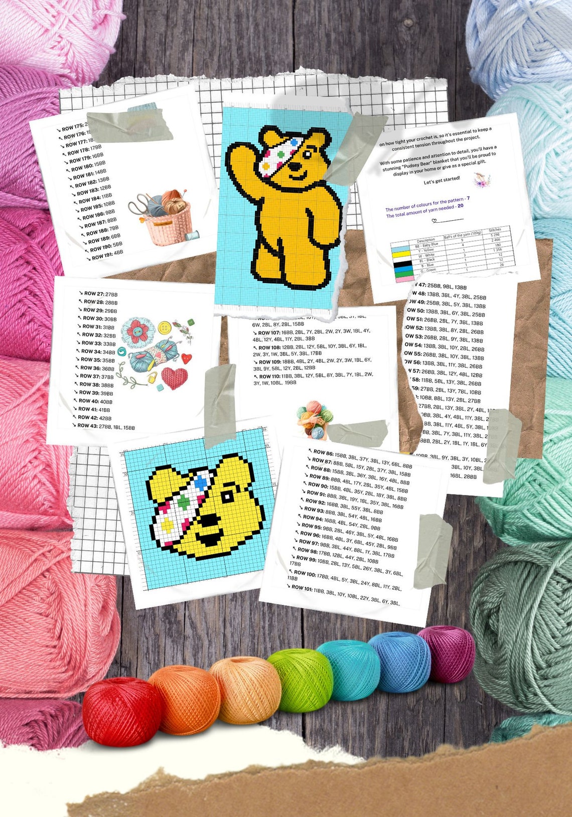 C2C Crochet Blanket and Pillow Pattern, Pudsey Bear, PDF Digital ...