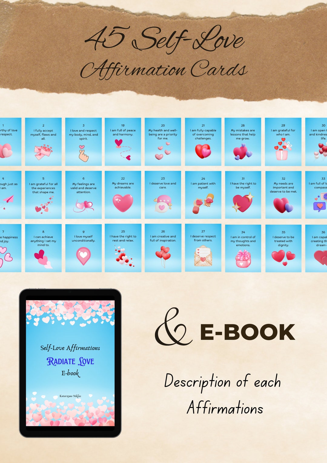 45 Self-love Affirmation Cards PDF Download Digital - Etsy