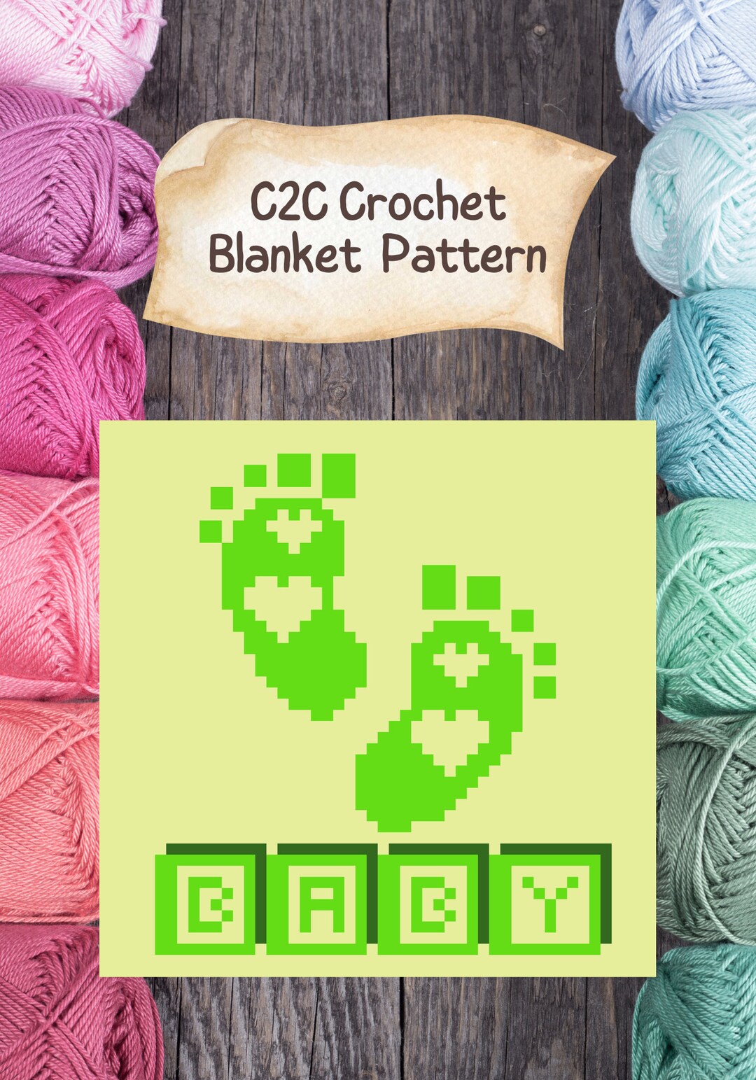 Baby Footprint, C2C Crochet Blanket Pattern, PDF, Digital Download - Etsy