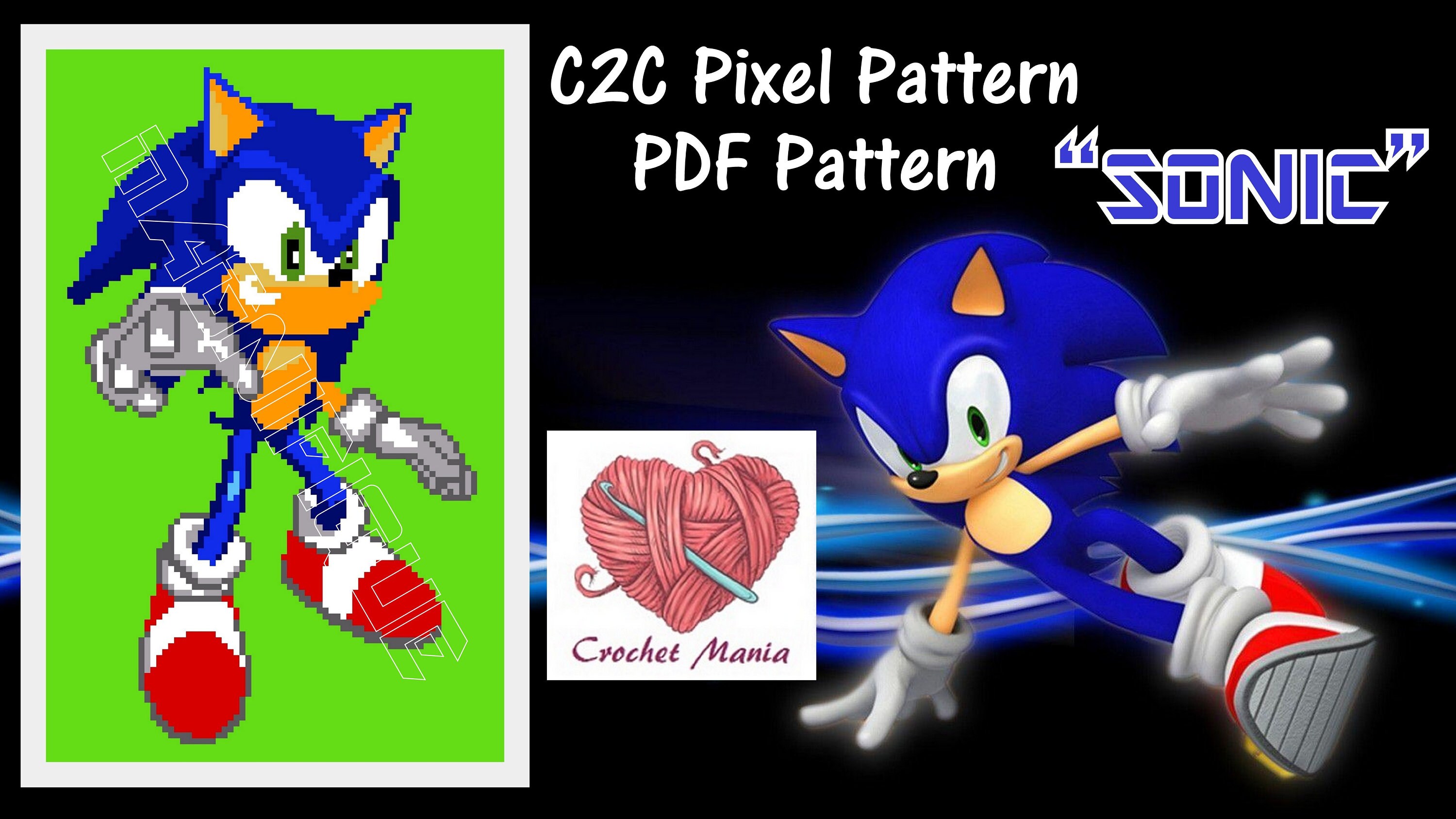 C2C Pixel Pattern SONIC Crochet Pattern PDF | Etsy