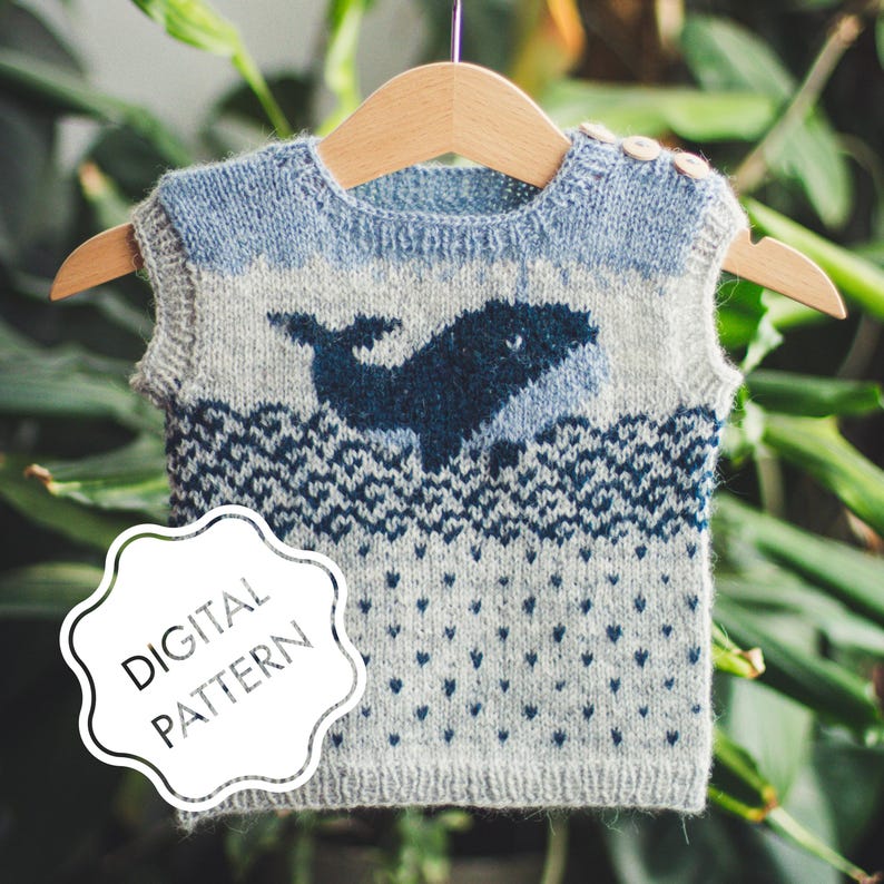 Whale Sweater Knitting Pattern, Sleeveless Kids Vest (digital Pattern ...