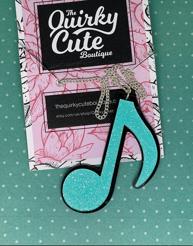 Aqua Glitter Music Note Necklace – Rockabilly Style Pendant Jewelry - Etsy