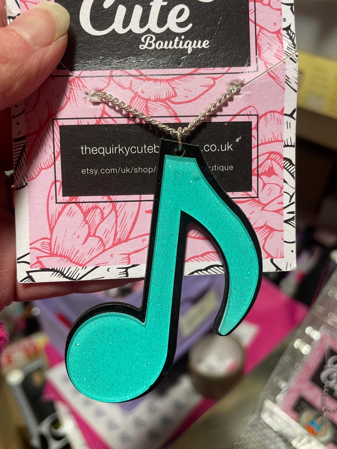 Aqua Glitter Music Note Necklace – Rockabilly Style Pendant Jewelry - Etsy