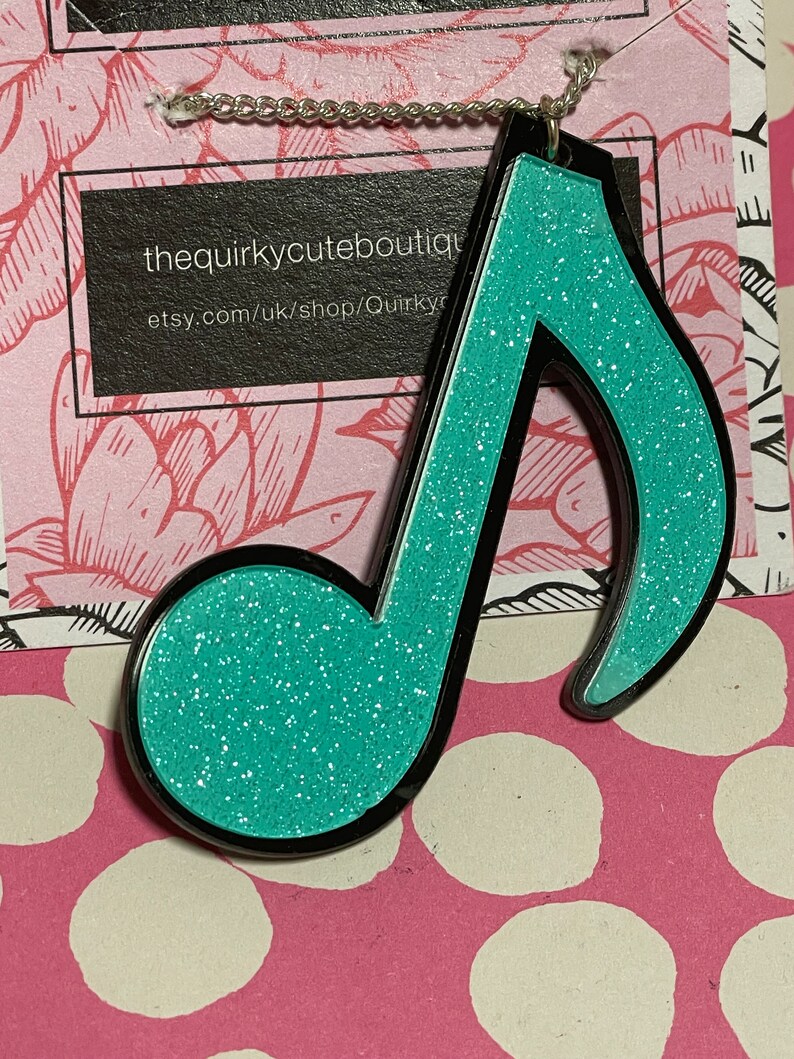 Aqua Glitter Music Note Necklace – Rockabilly Style Pendant Jewelry - Etsy