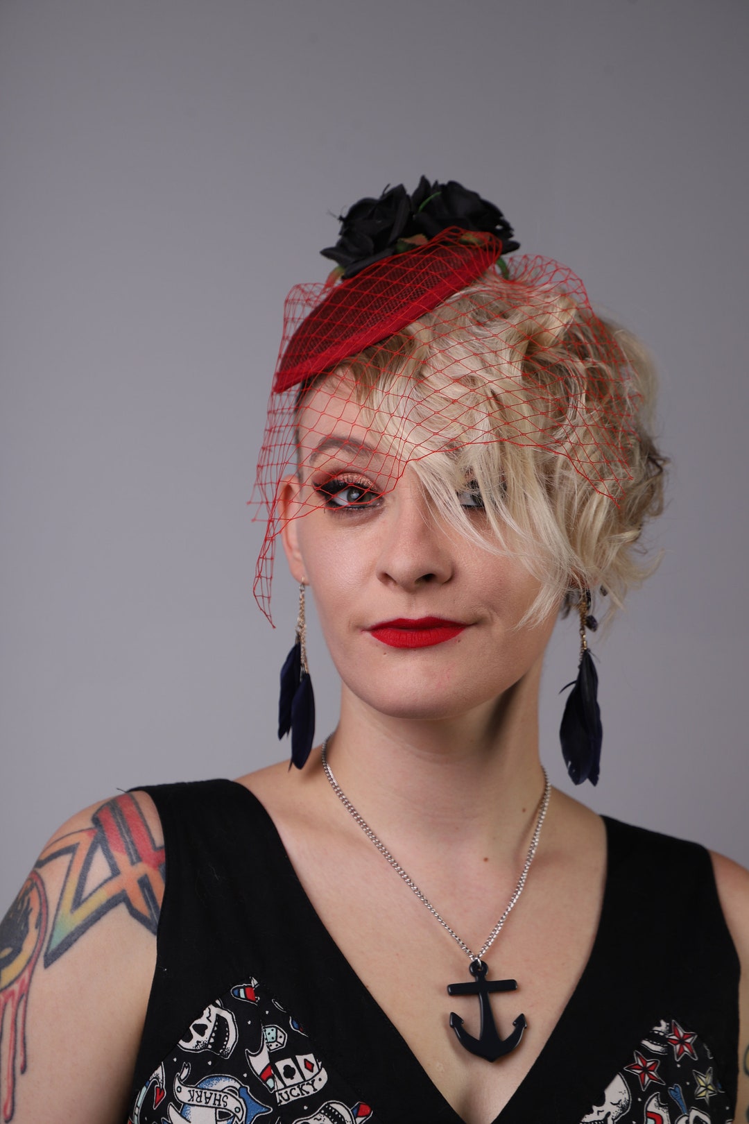 Psychobilly Burgundy Red Fascinator - Etsy