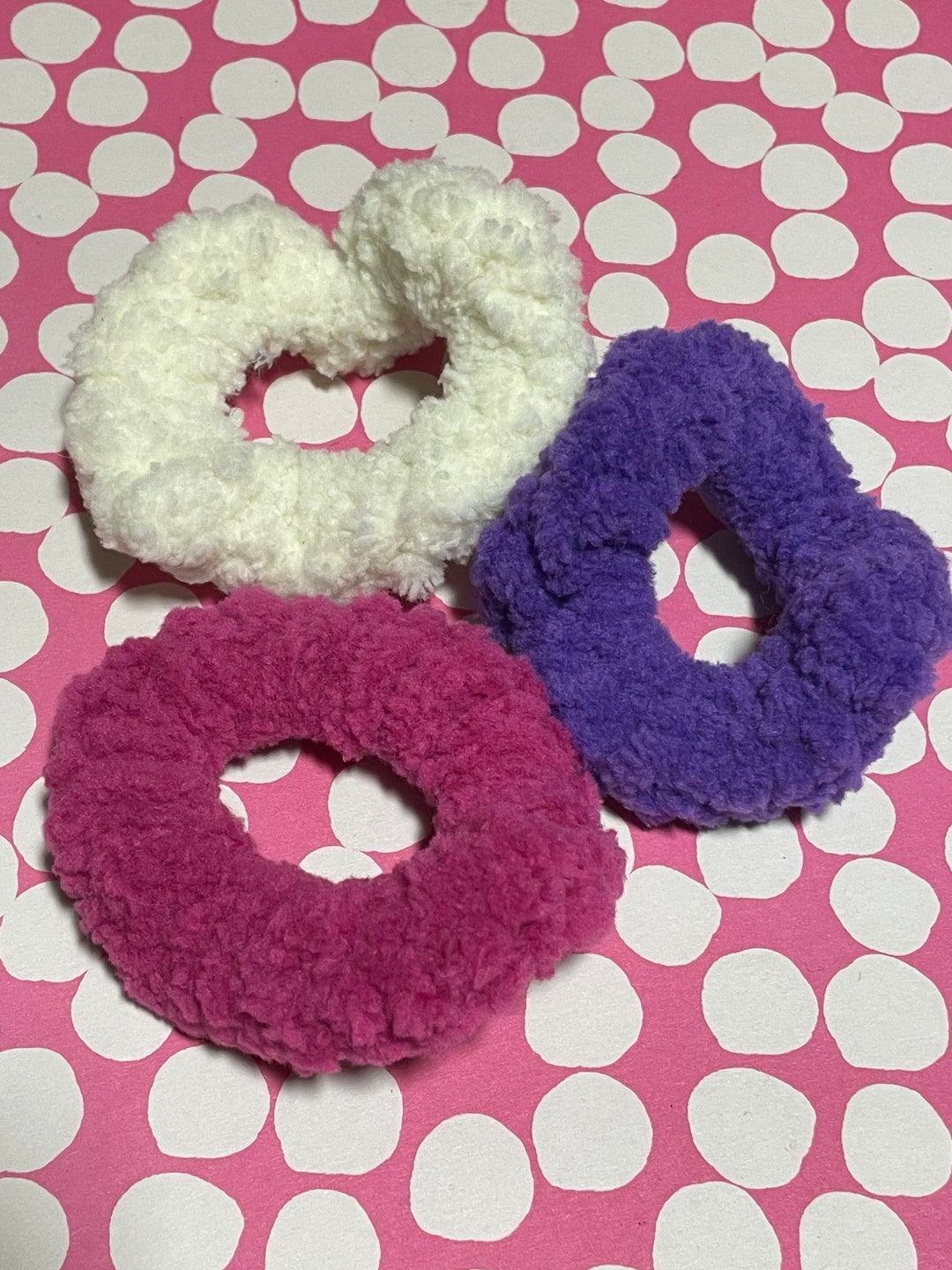 Small Hand Crochet Knitted Scrunchies, Woolly Scrunchies, Winter ...