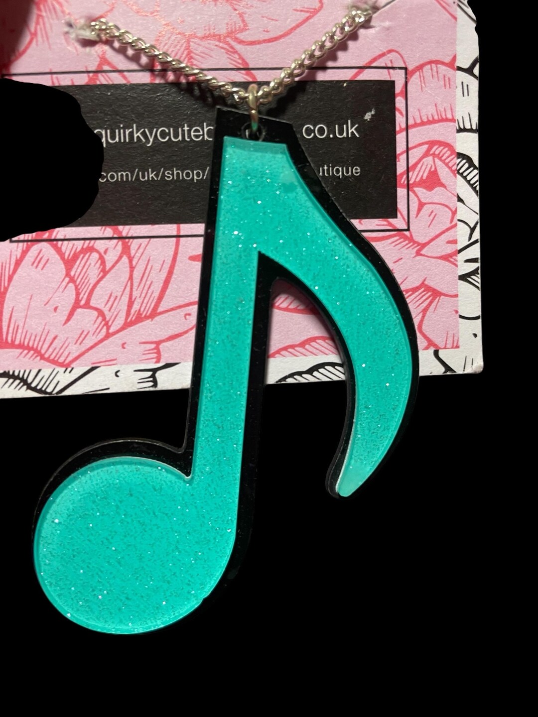 Aqua Glitter Music Note Necklace – Rockabilly Style Pendant Jewelry - Etsy