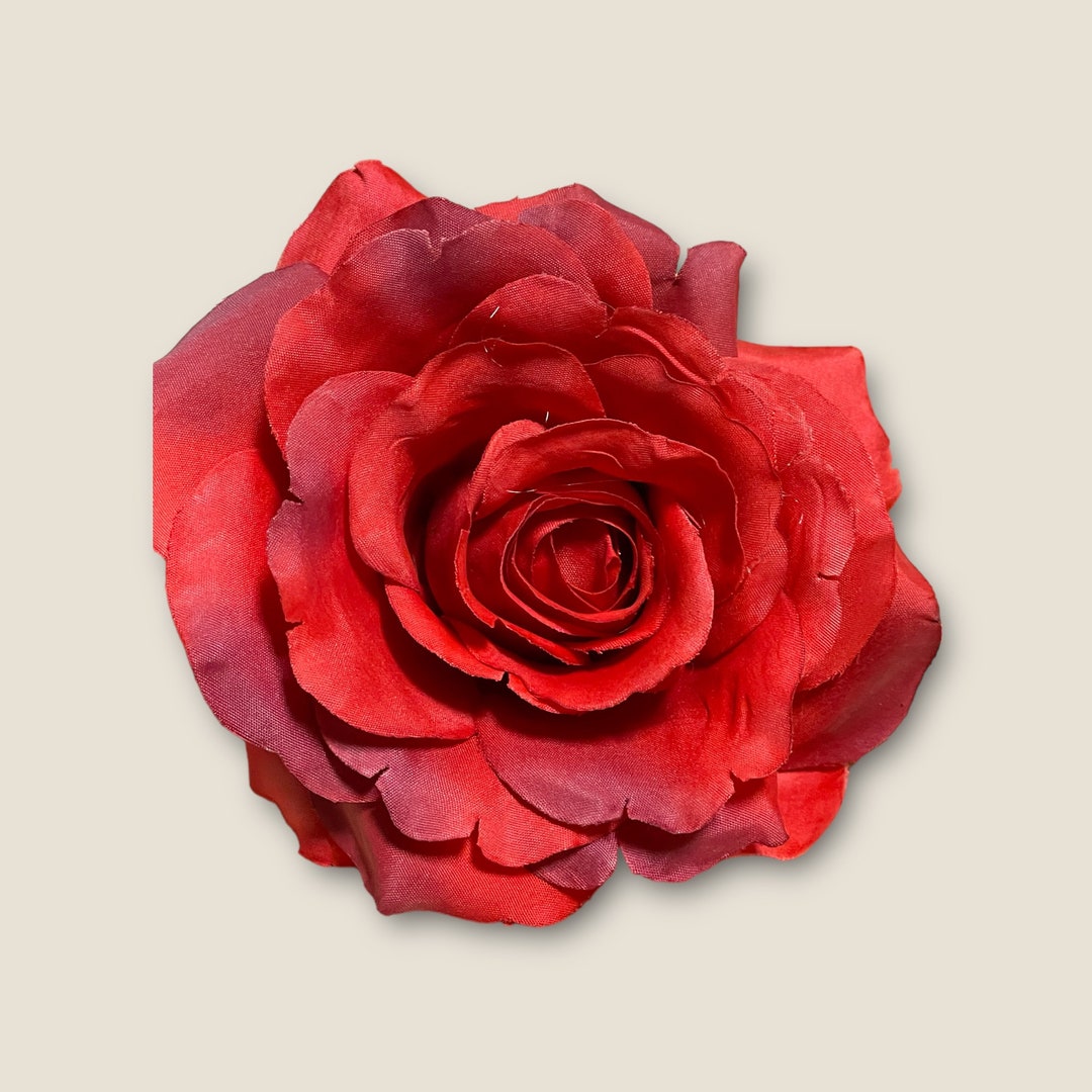 Big Red Two Toned Rose Clips, Large Red Rose Pin, Rockabilly Rose ...