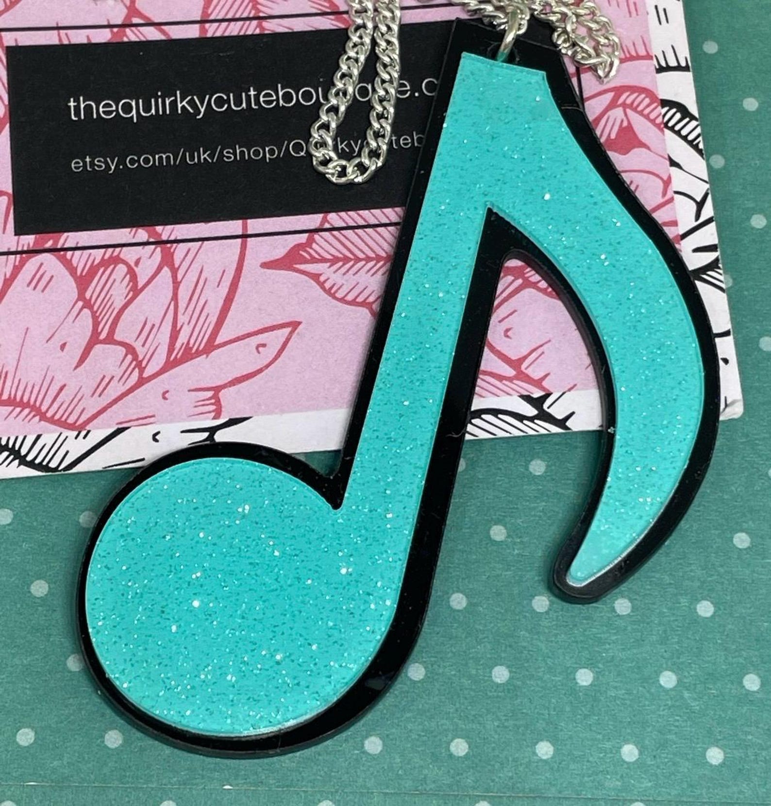 Aqua Glitter Music Note Necklace – Rockabilly Style Pendant Jewelry - Etsy