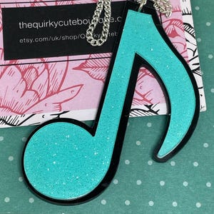 Aqua Glitter Music Note Necklace – Rockabilly Style Pendant Jewelry - Etsy