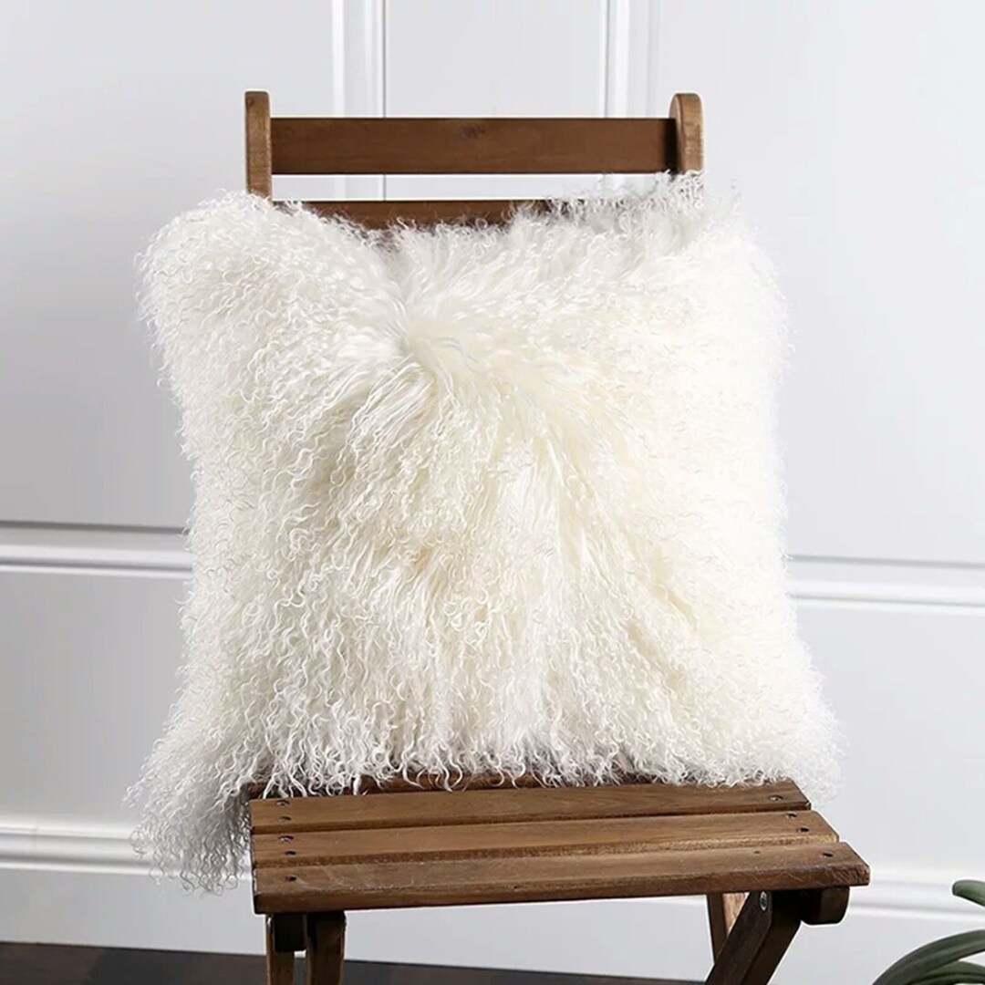 Curly Pillow- Mongolian Sheepskin Pillow White Cushion - Etsy