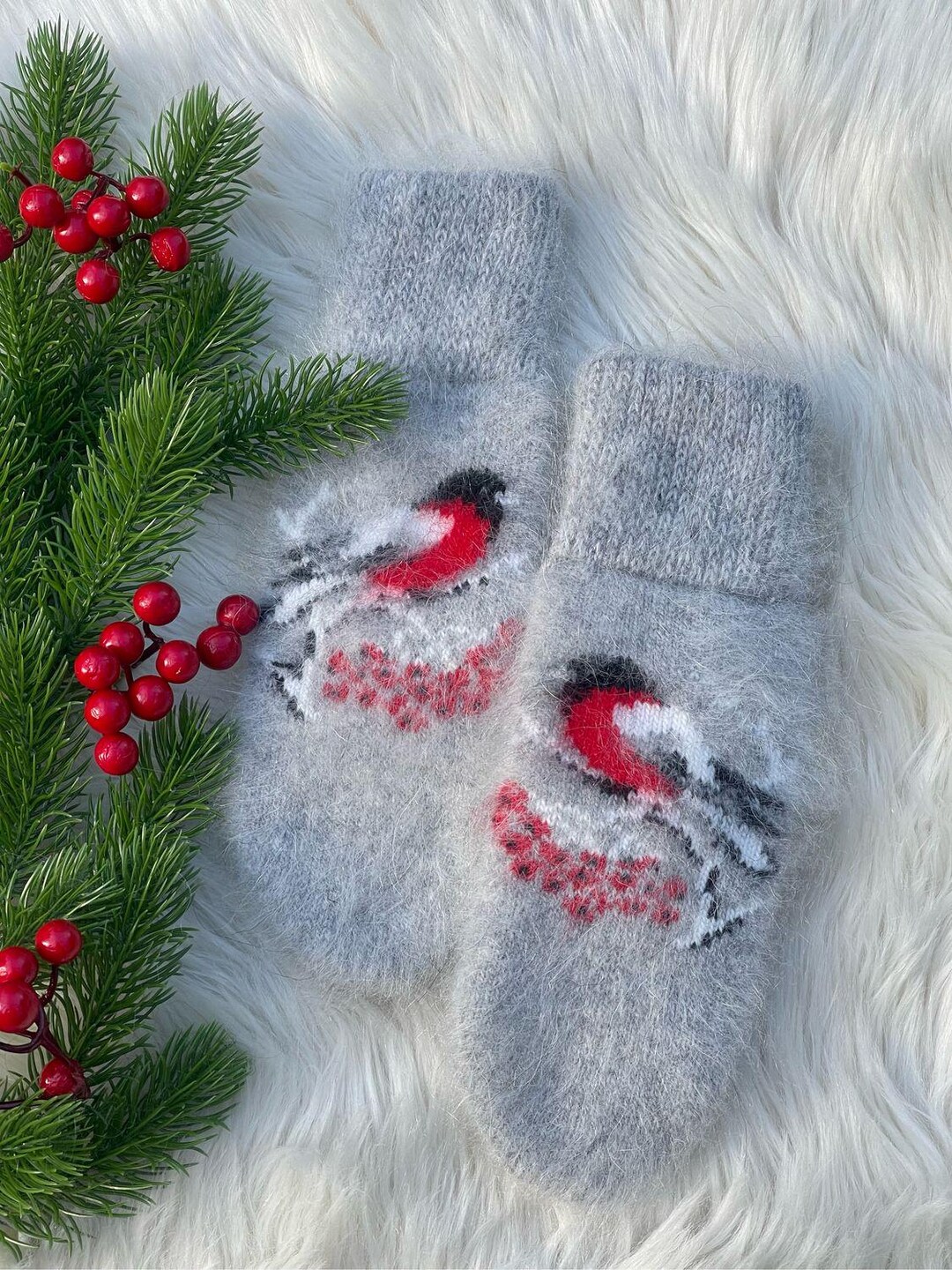 Womens Angora Warm Winter Mittens | Knitted Mittens 100% Natural Angora ...