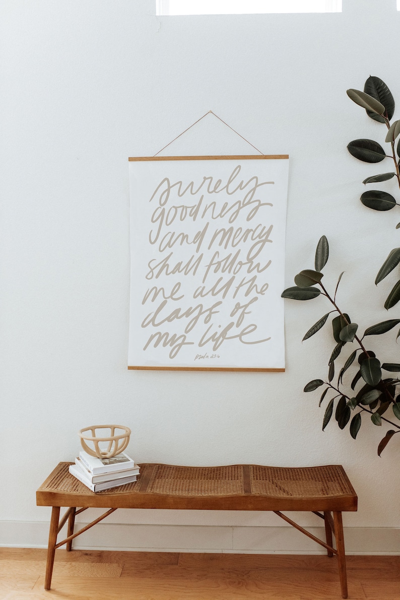 Large Poster: Surely Goodness and Mercy With Banner Wood - Etsy