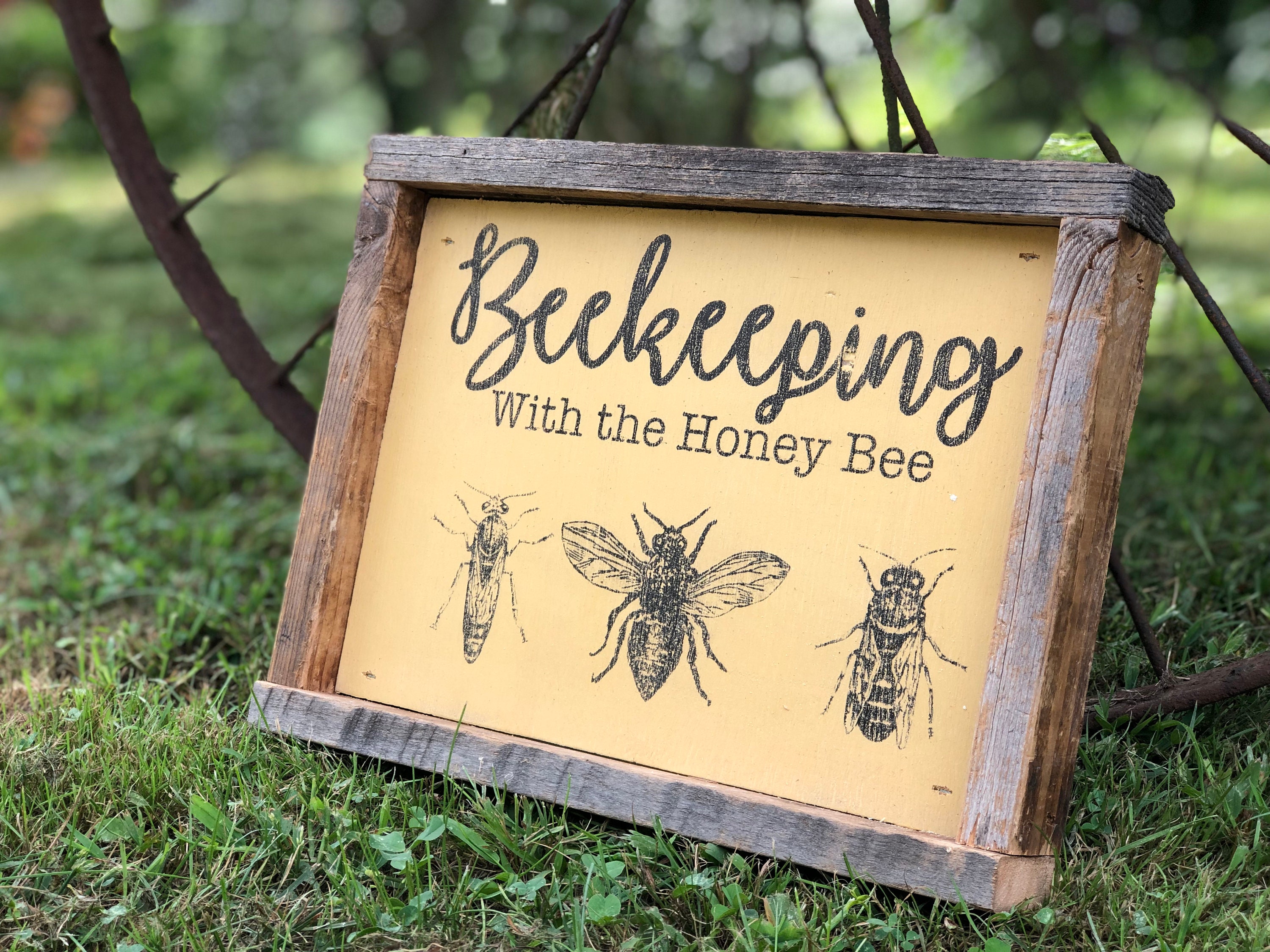 Beekeeping With the Honey Bee Sign Farmhouse Sign Rustic | Etsy