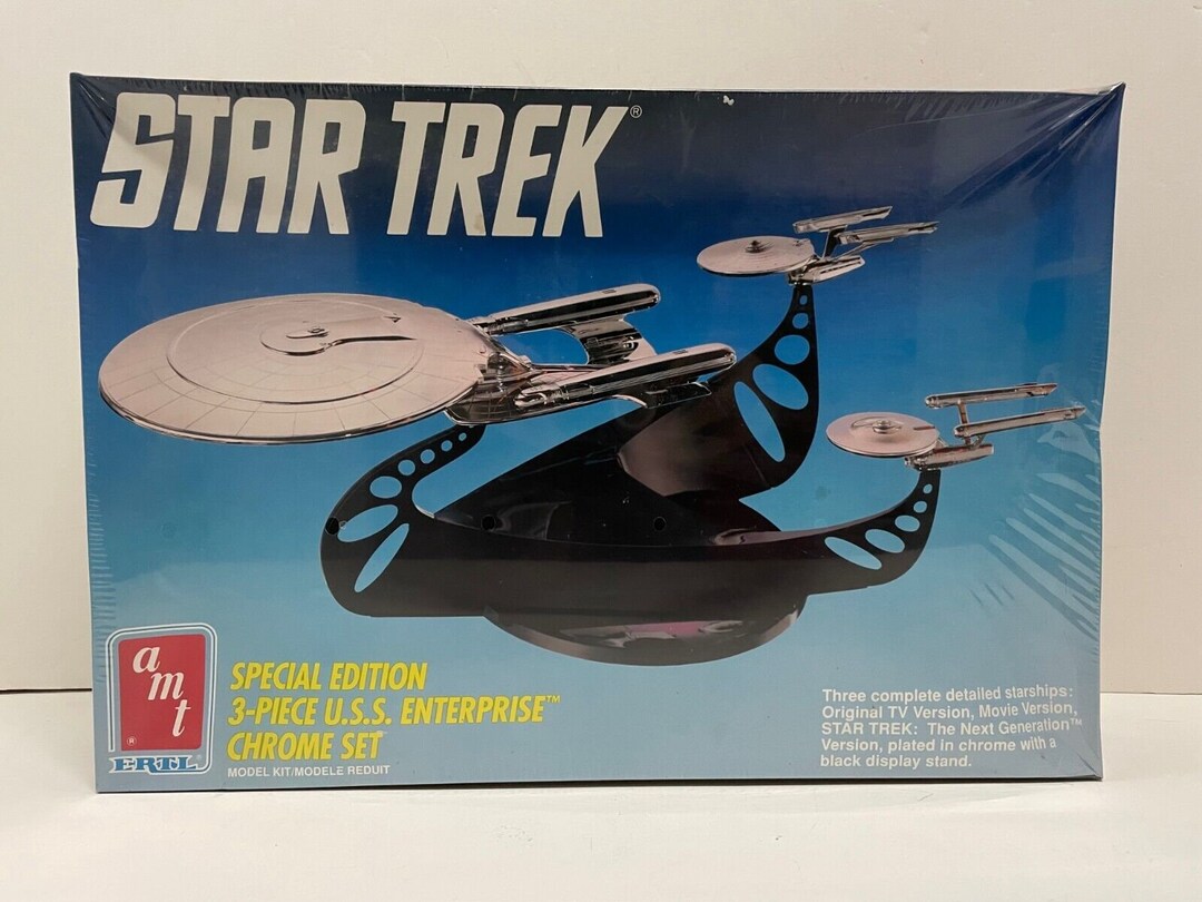 Star Trek AMT ERTL Chrome 3-piece USS Enterprise Model Kit Set, Sealed ...