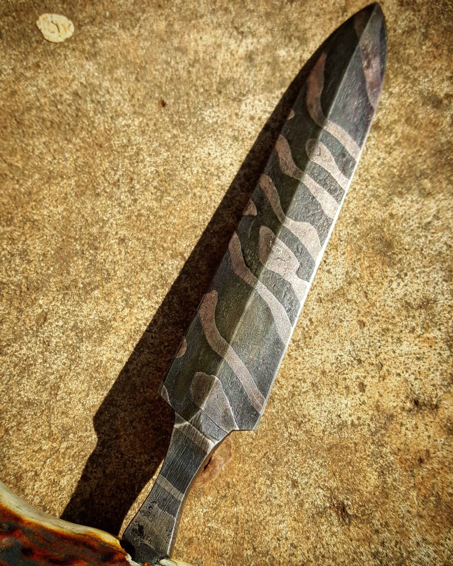 Medieval Dagger With Elk Antler Handle and Copper Etching - Etsy