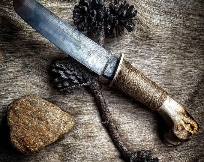 Bushcrafter With Boar Bone and Jute Tanto Style Belt Knife Ceremonial ...