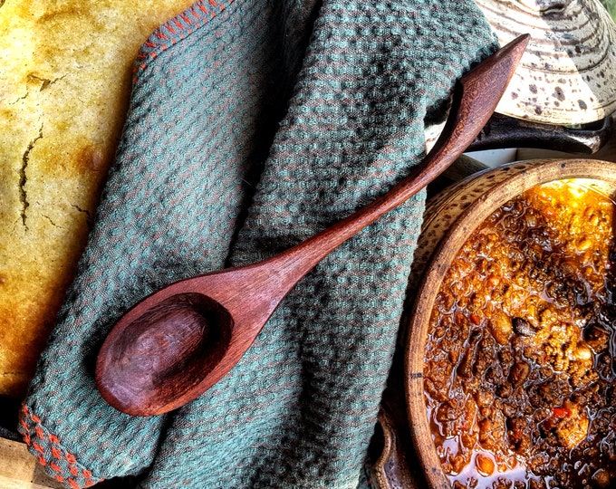 Mahogany Sapele Wood Spoon With Leaf Stem Handle Kitchen - Etsy