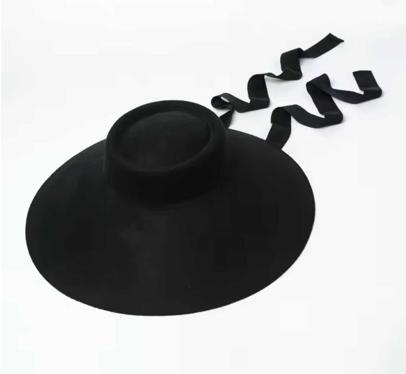 Audrey-inspired Black Wide Brim Felt Hat With Ribbon - Etsy