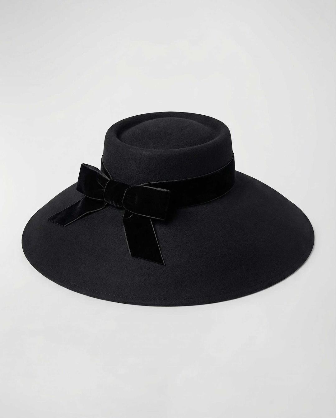 Audrey-inspired Black Wide Brim Felt Hat With Bow - Etsy