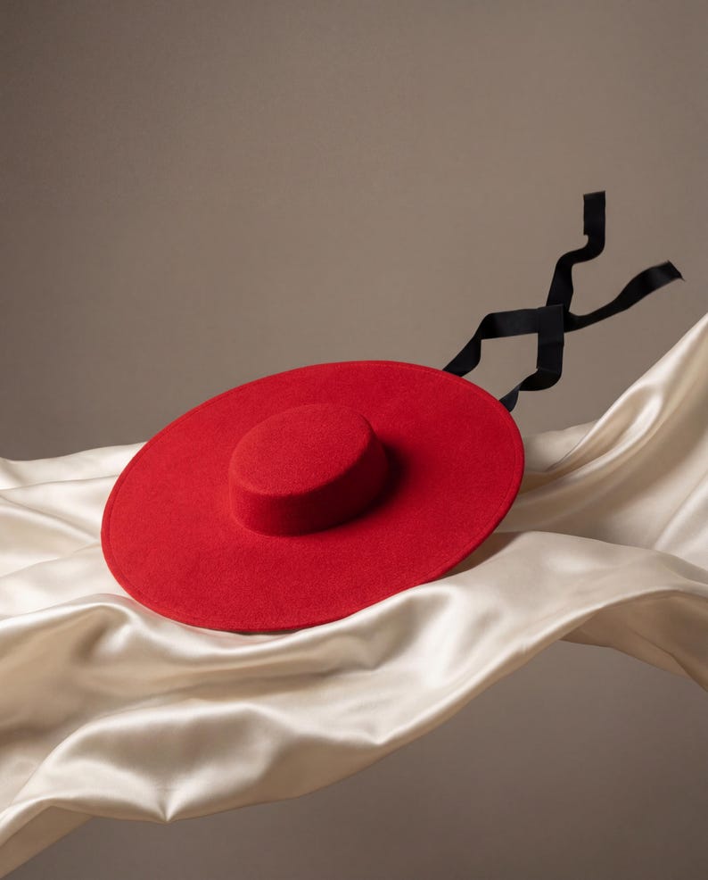 Red Canotier Wide Brim Boater Hat - Etsy