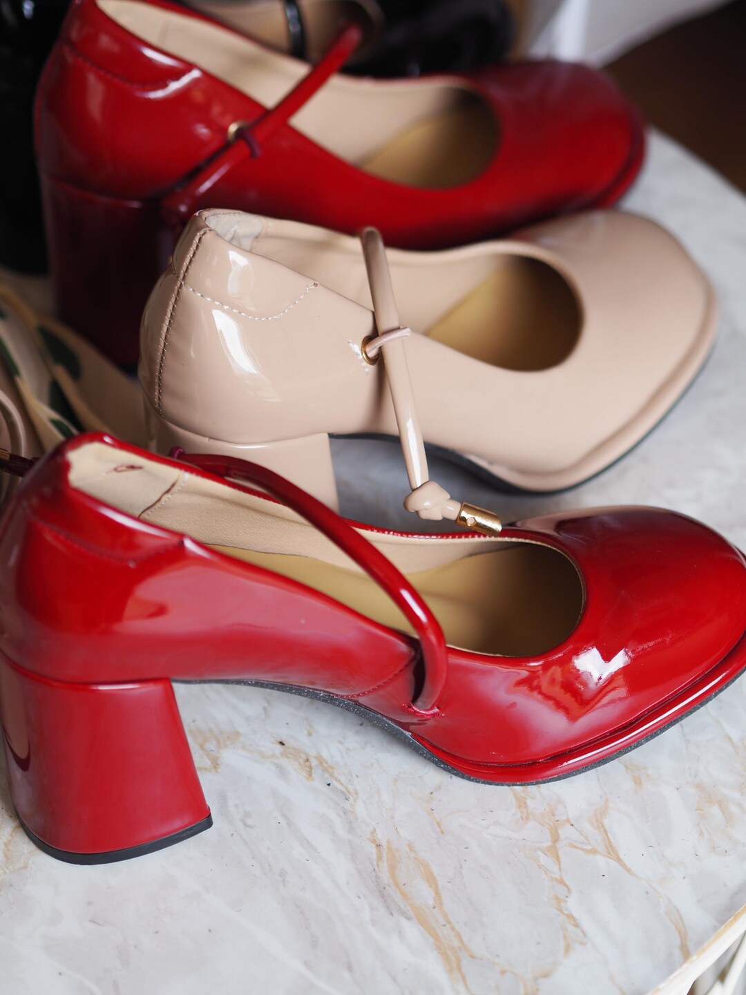 Cherry Red Vintage Square Toe Block Heel Mary Janes - Etsy