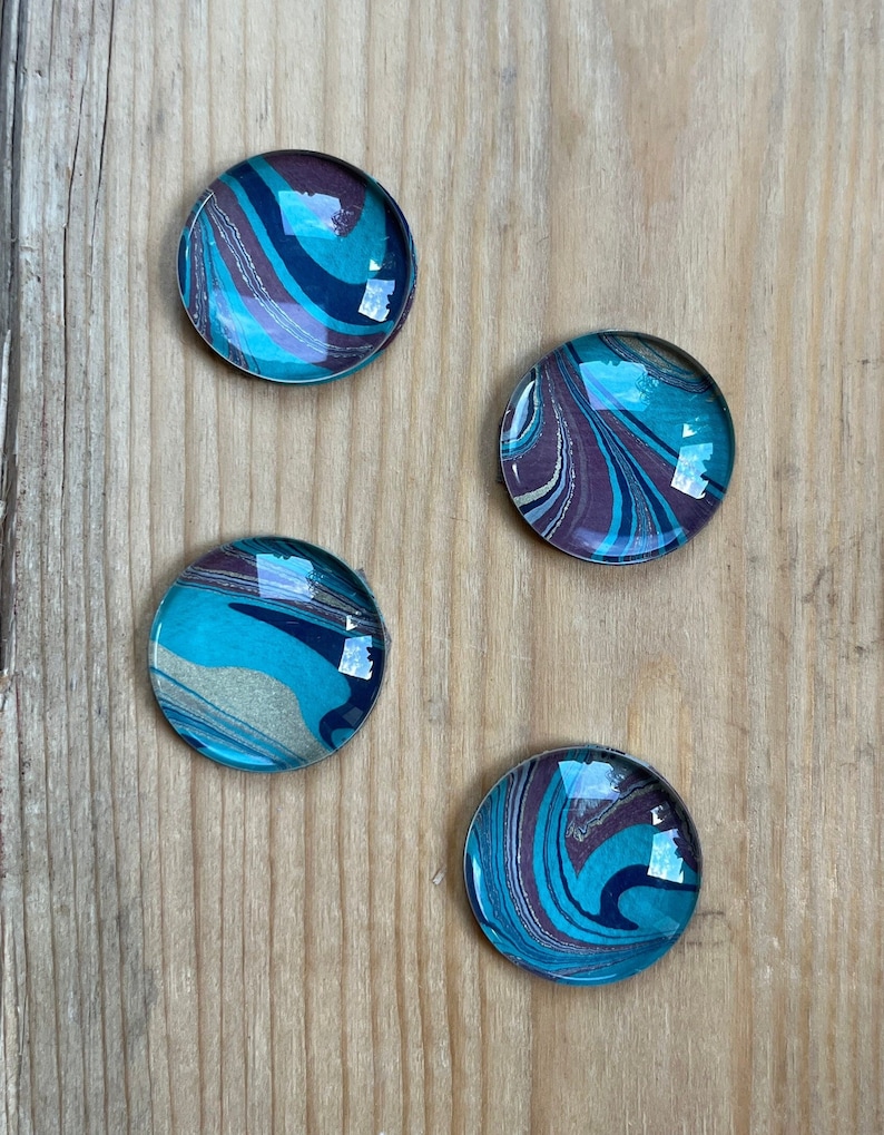 Marbled Paper Glass Magnets set of Four Super Strong - Etsy