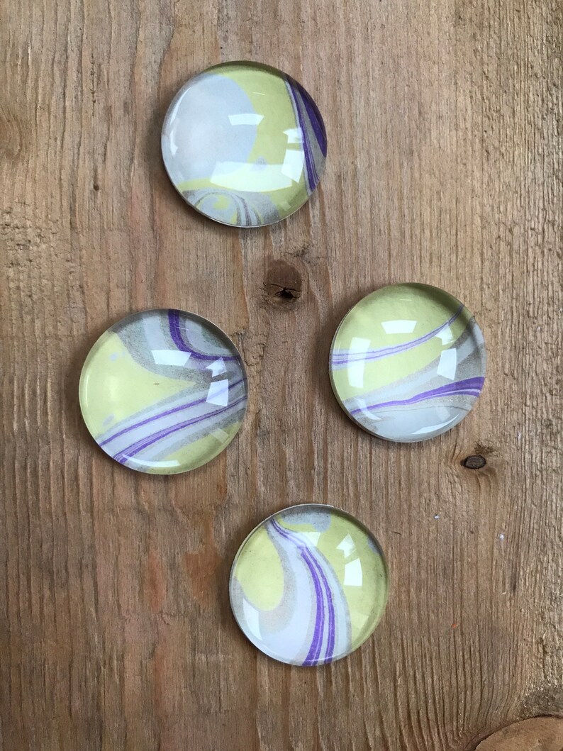 Marbled Paper Glass Magnets set of Four Super Strong | Etsy
