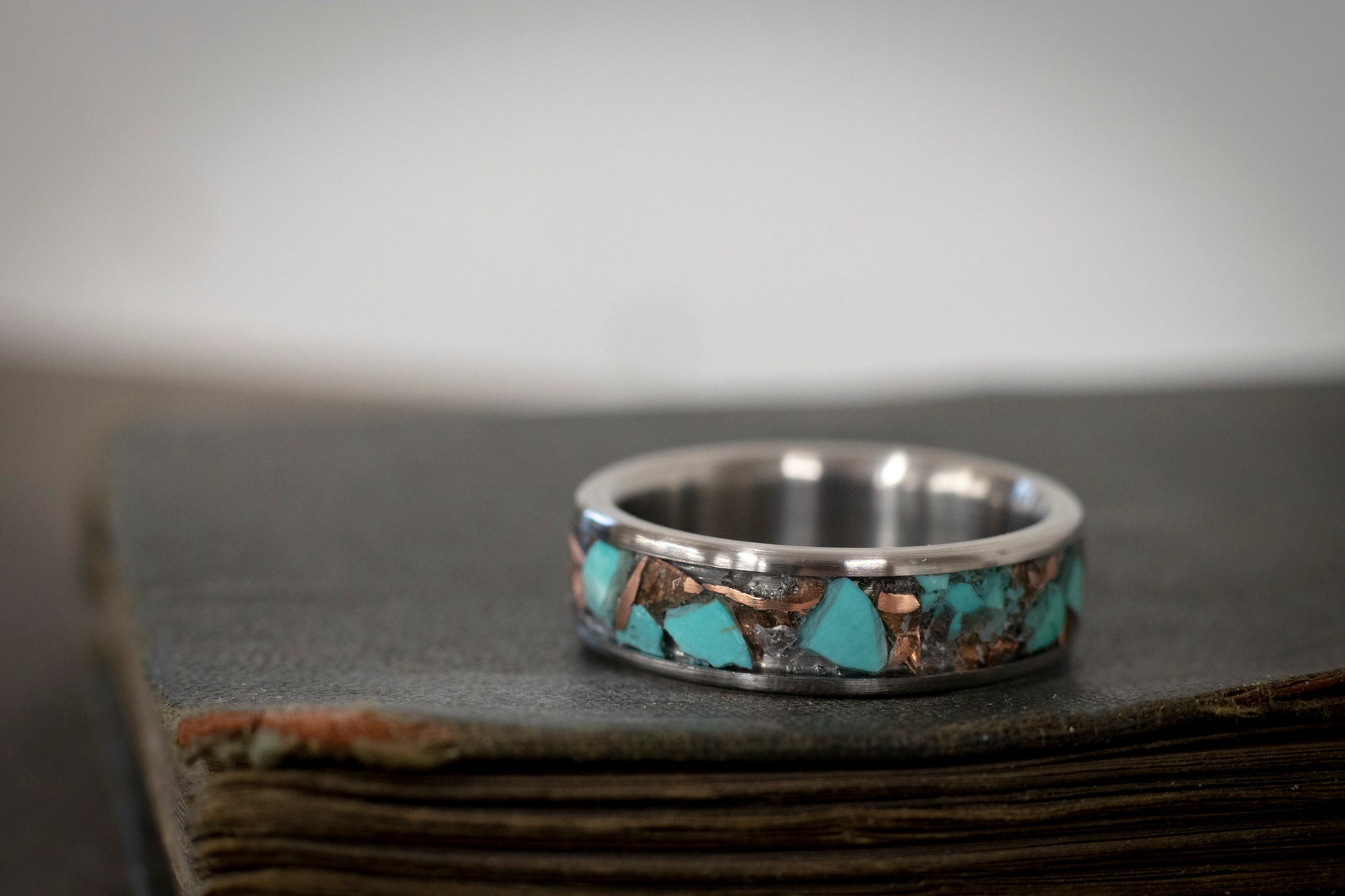 Turquoise and Copper Titanium Ring | Etsy