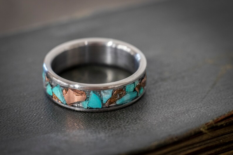 Turquoise and Copper Titanium Ring | Etsy