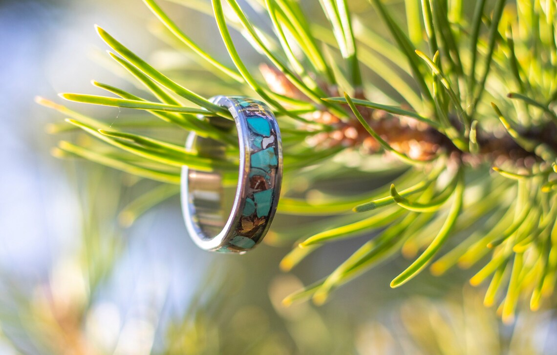 Turquoise and Copper Titanium Ring | Etsy