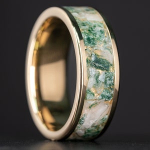 Gold Moss Agate Inlay Ring - Etsy