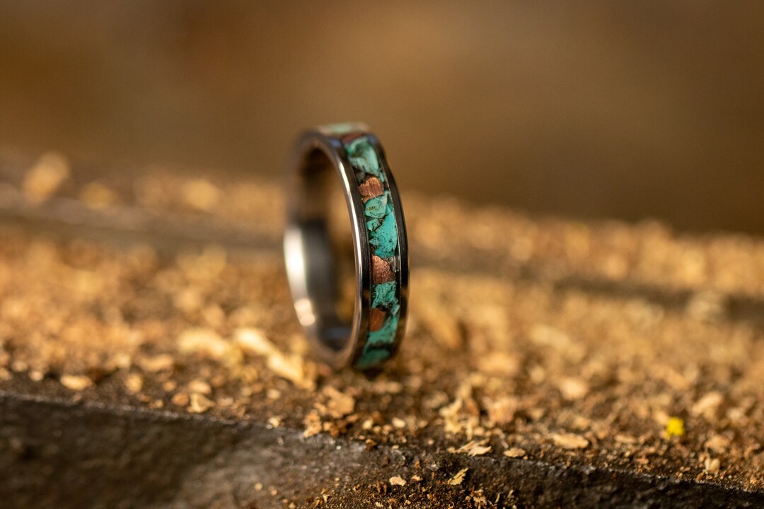 Turquoise and Copper Titanium Ring - Etsy