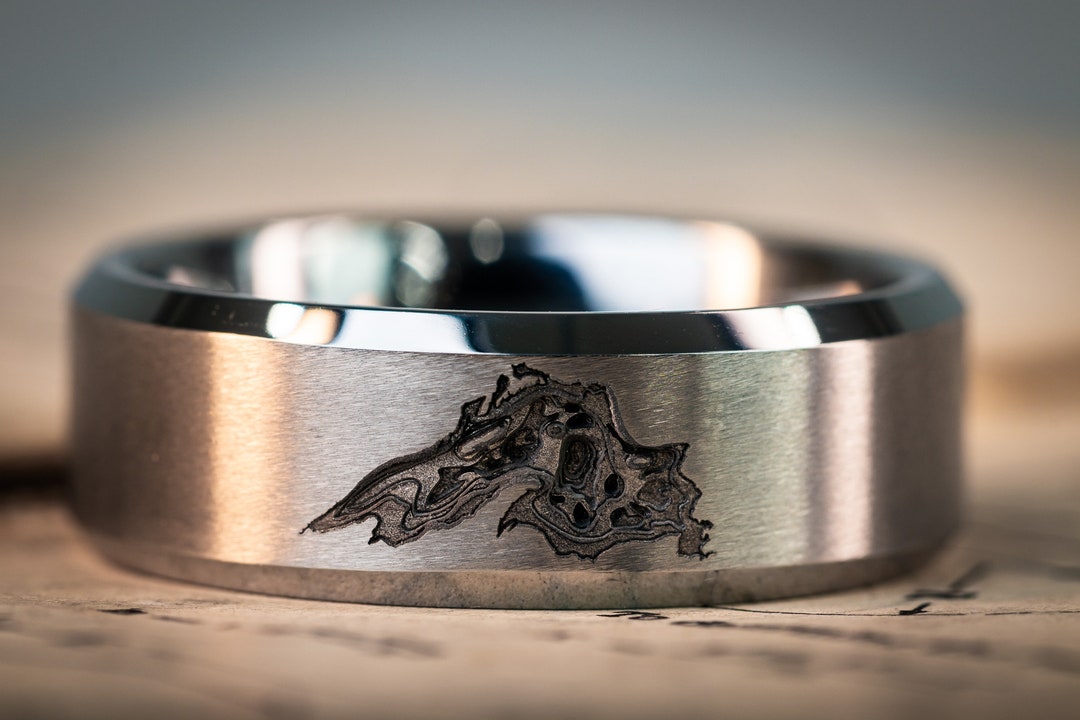 Lake Superior Depth Map - Tungsten Ring - Etsy