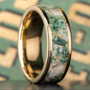 Gold Moss Agate Inlay Ring - Etsy