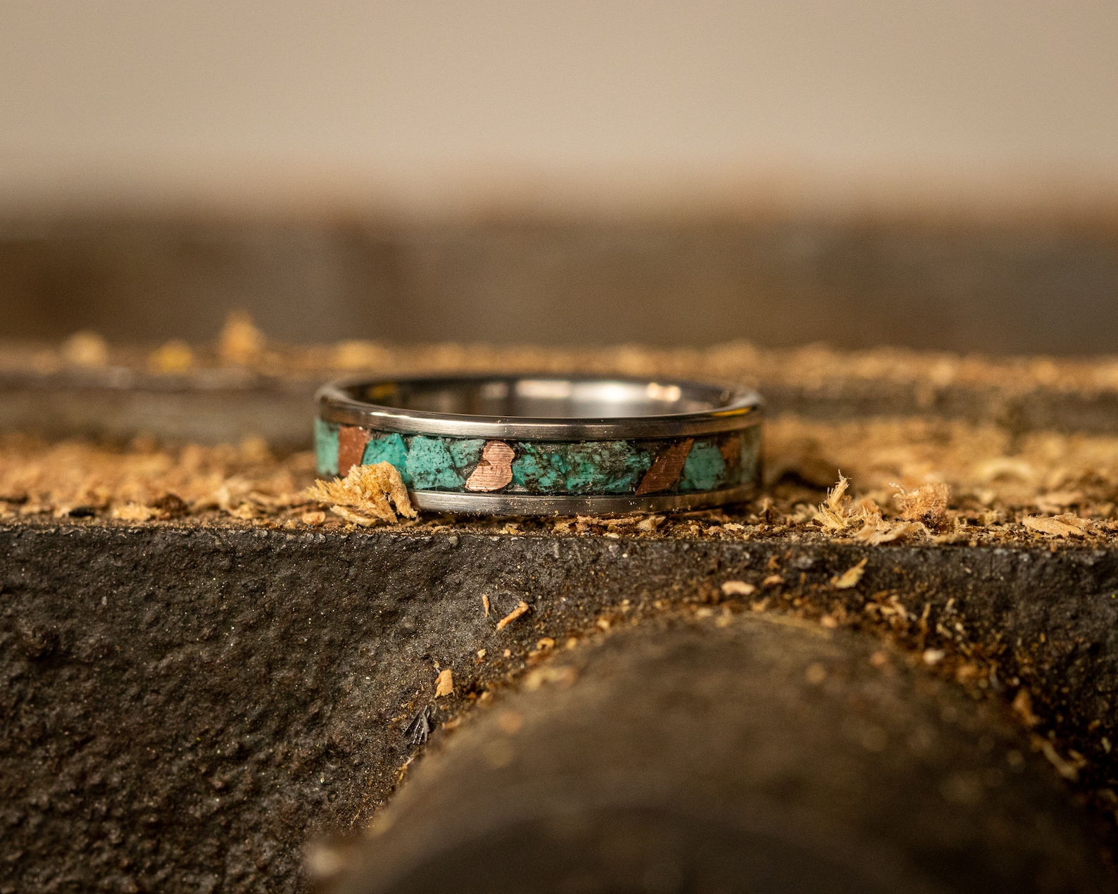 Turquoise and Copper Titanium Ring - Etsy
