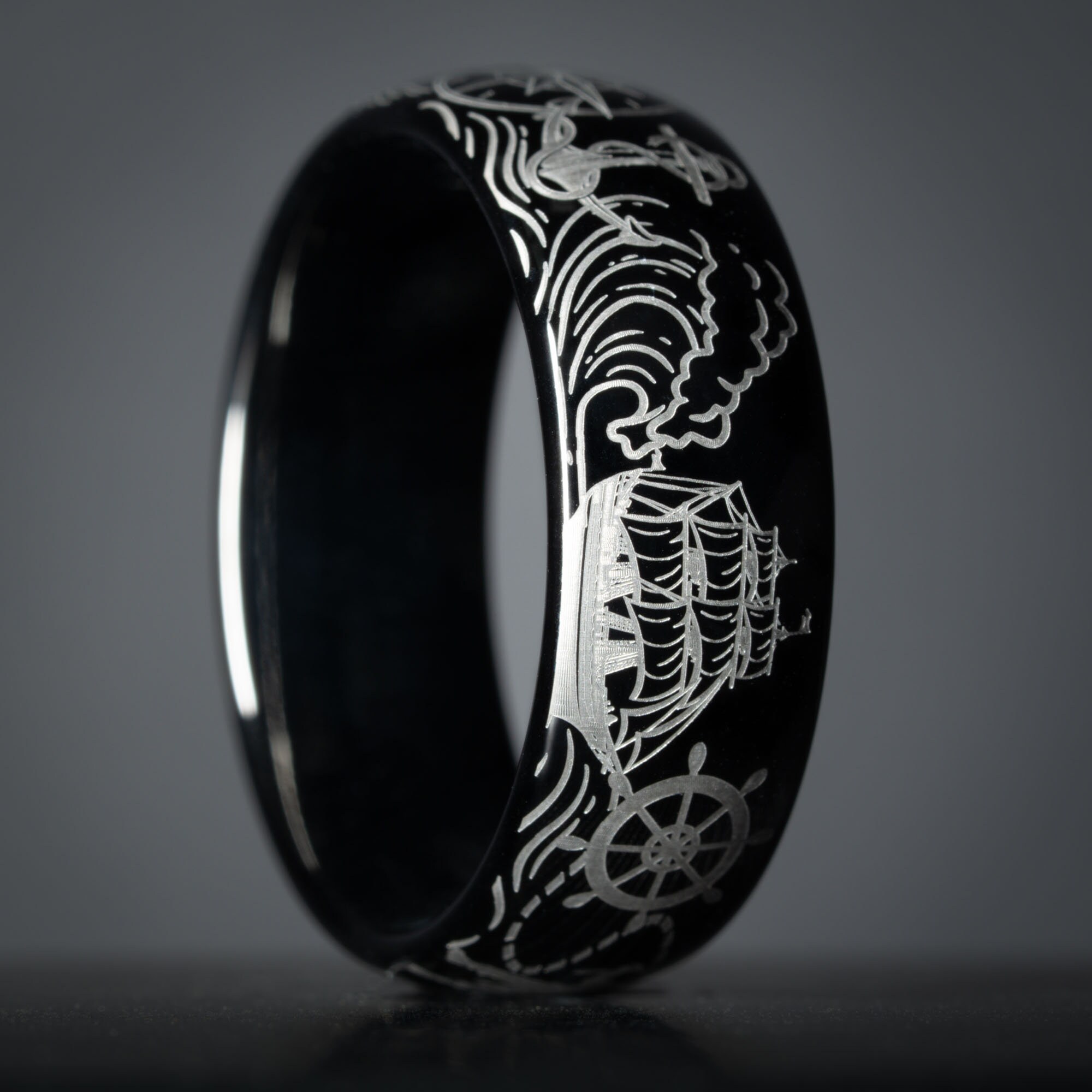 High-seas Adventure - Nautical Black Tungsten Band - Etsy