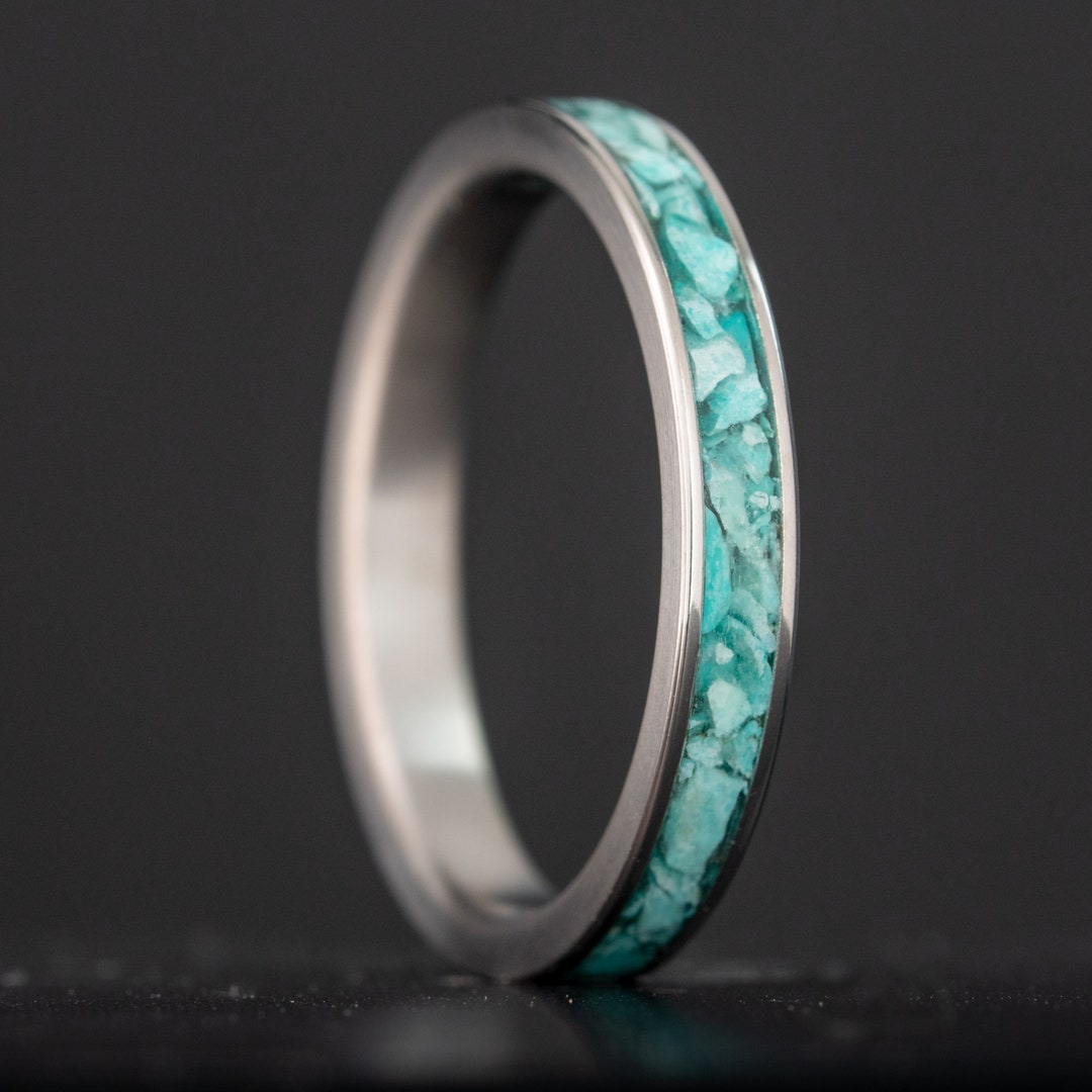 Thin Turquoise Stone and Titanium Inlay Ring - Etsy