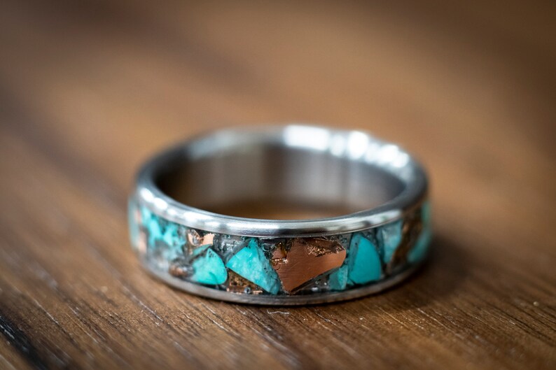 Turquoise and Copper Titanium Ring | Etsy