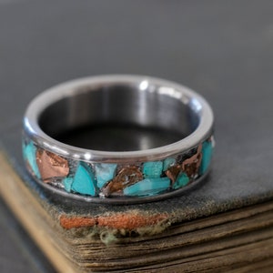Turquoise and Copper Titanium Ring | Etsy
