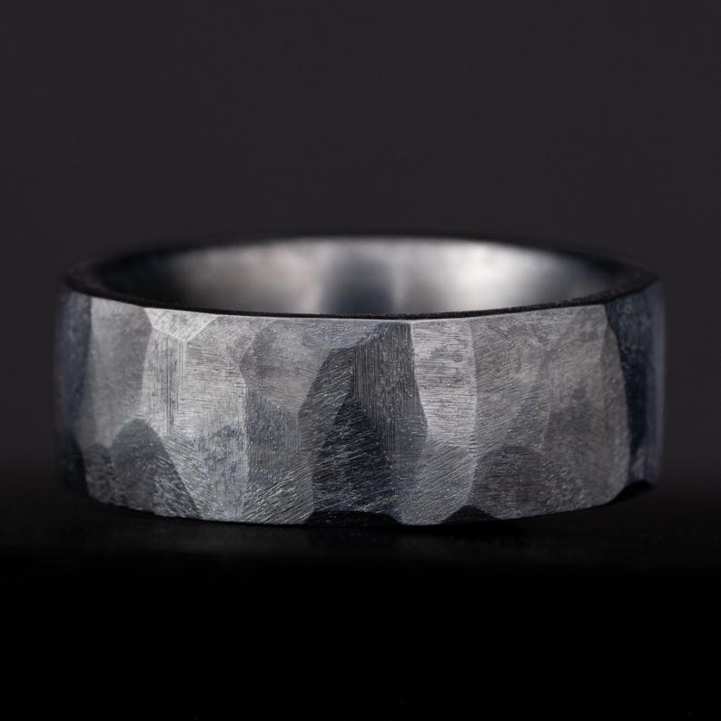 Black Titanium Chiseled Texture Minimalist Ring - Etsy