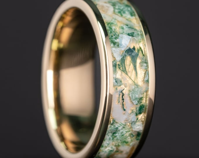 Gold Moss Agate Inlay Ring - Etsy
