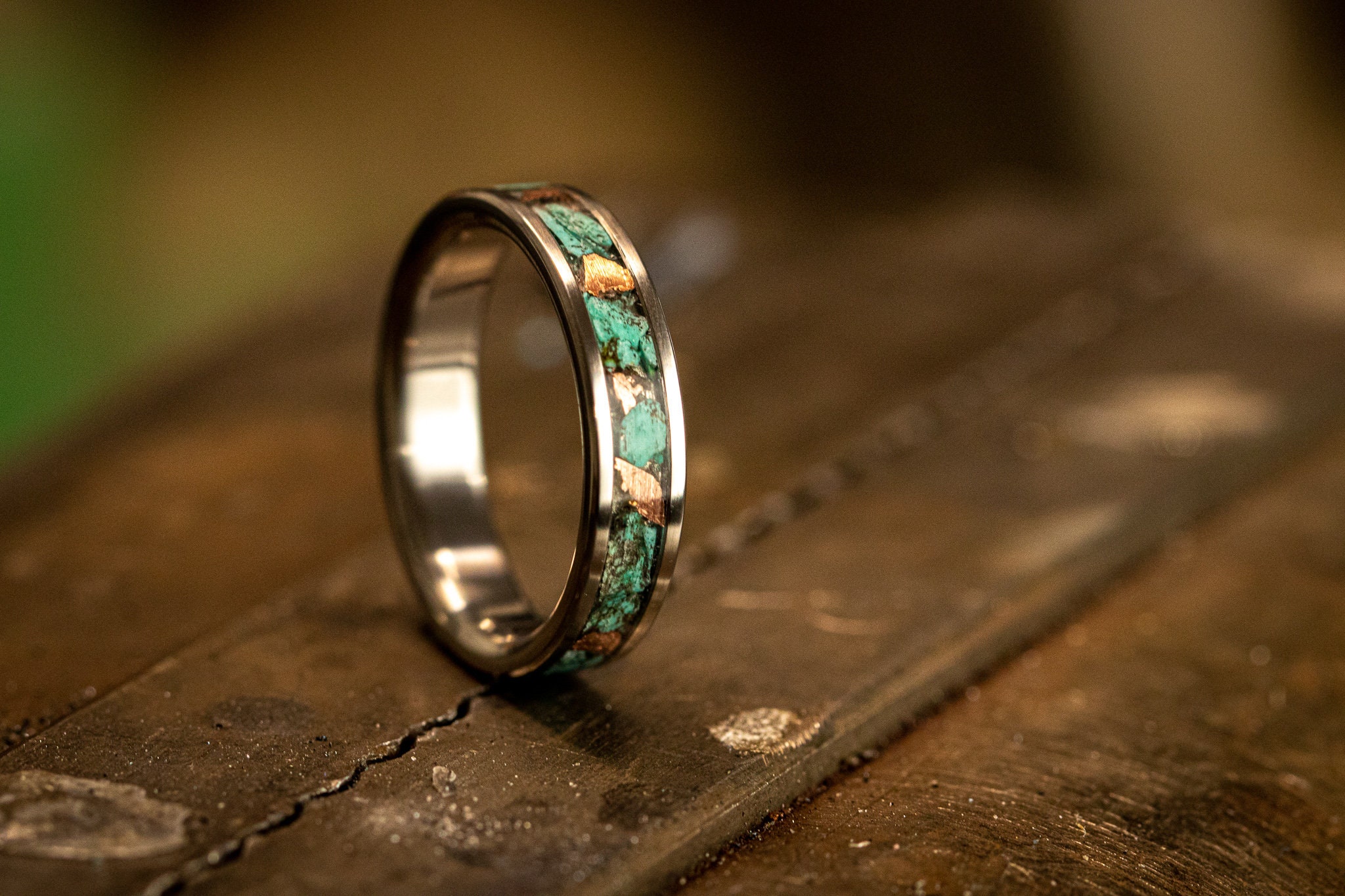 Turquoise and Copper Titanium Ring - Etsy