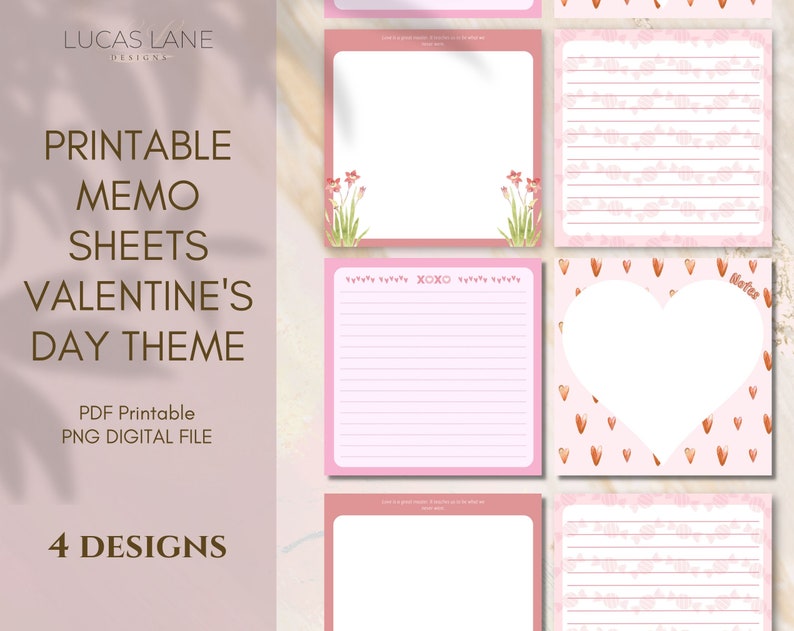 Printable Memo Sheets Valentine's Day Theme, Printable Memo Pads for ...