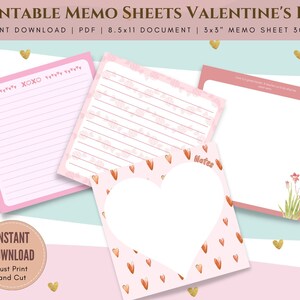 Printable Memo Sheets Valentine's Day Theme, Printable Memo Pads for ...