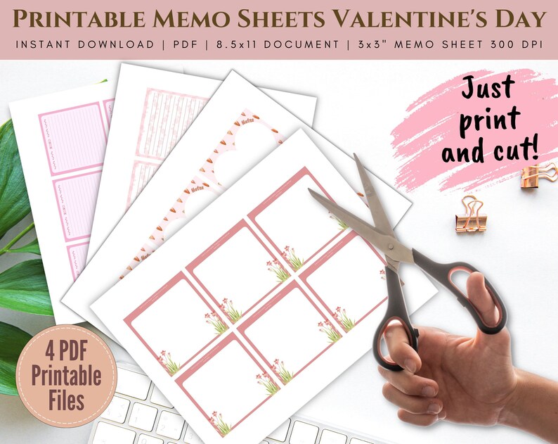 Printable Memo Sheets Valentine's Day Theme, Printable Memo Pads for ...