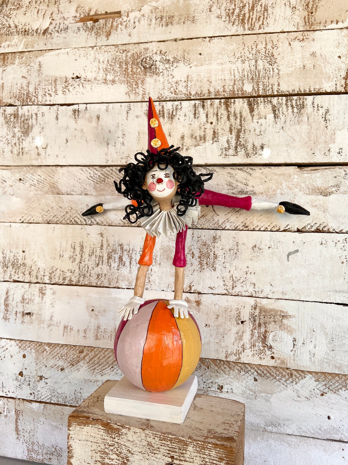 Acrobat Figure, Paper Mache Acrobat 25 Cm Tall, Mime Doll, Clown Figure ...