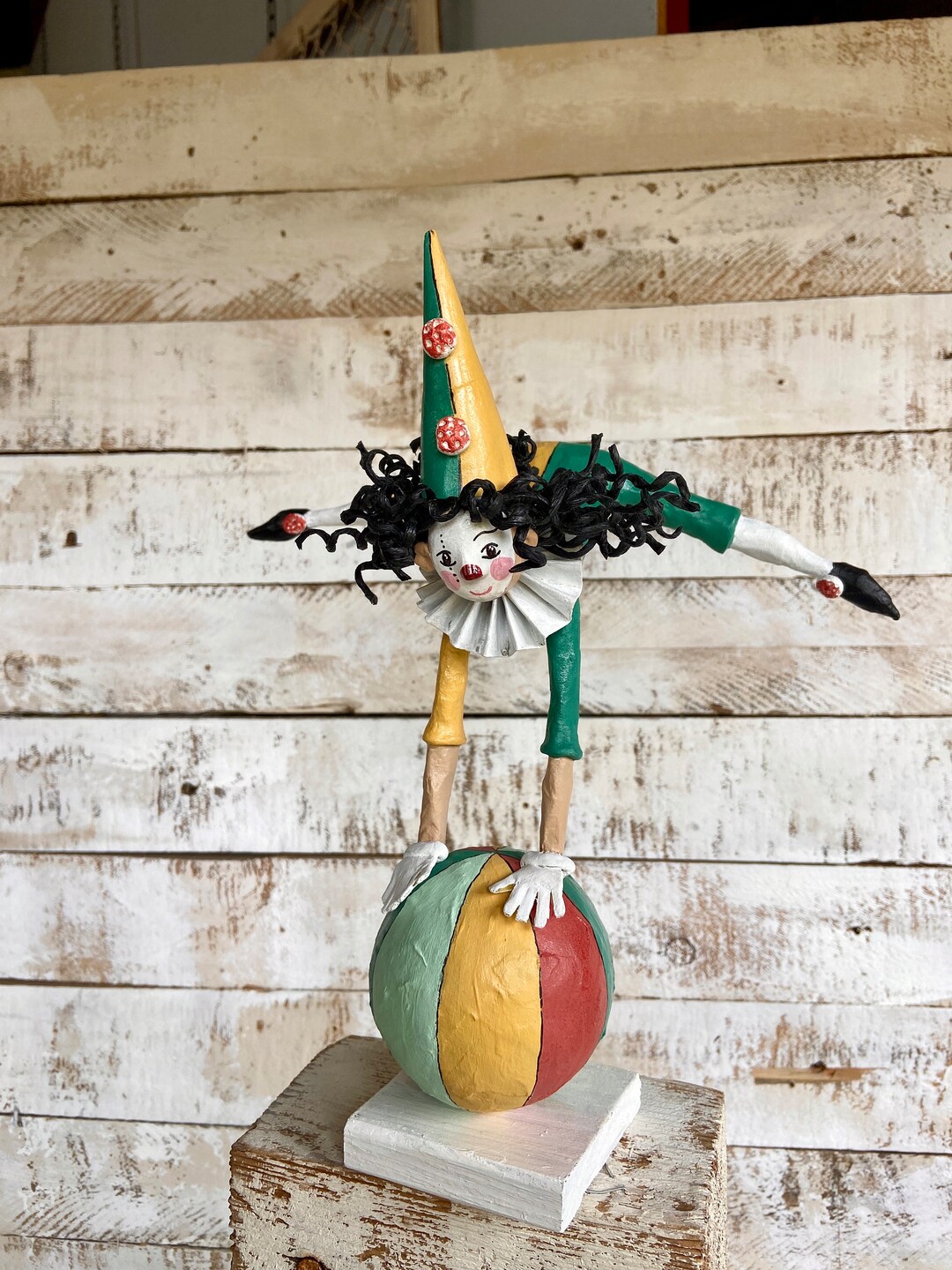 Acrobat Figure, Paper Mache Acrobat 25 Cm Tall, Mime Doll, Clown Figure ...