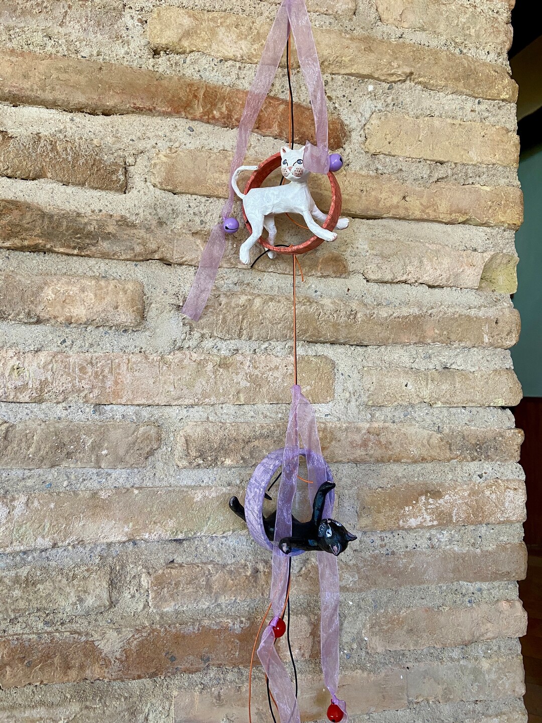 Mobile 2 Paper Mache Cats, Cat Ornament, Ceiling Decoration, Cat ...