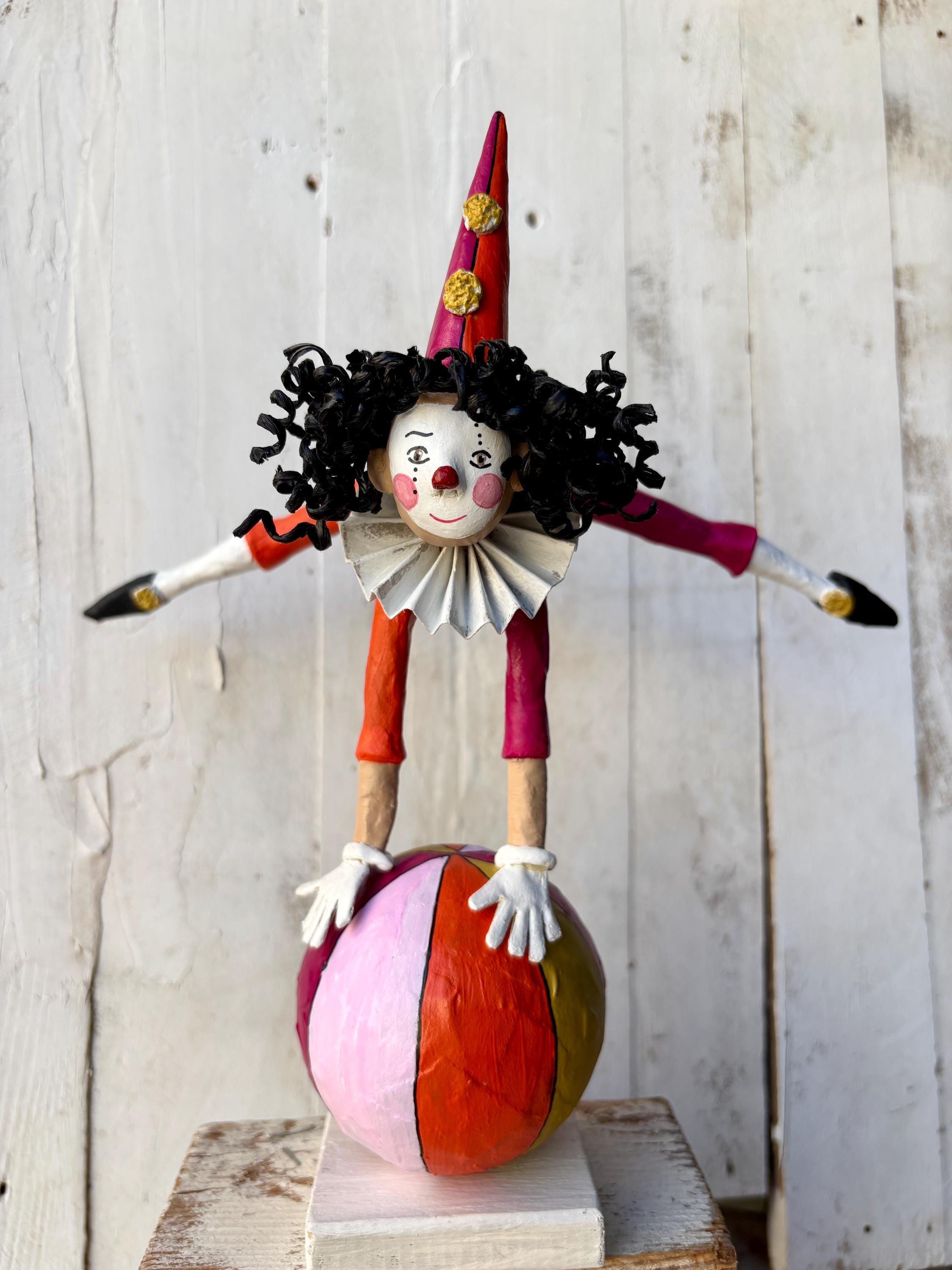 Acrobat Figure, Paper Mache Acrobat 25 Cm Tall, Mime Doll, Clown Figure ...